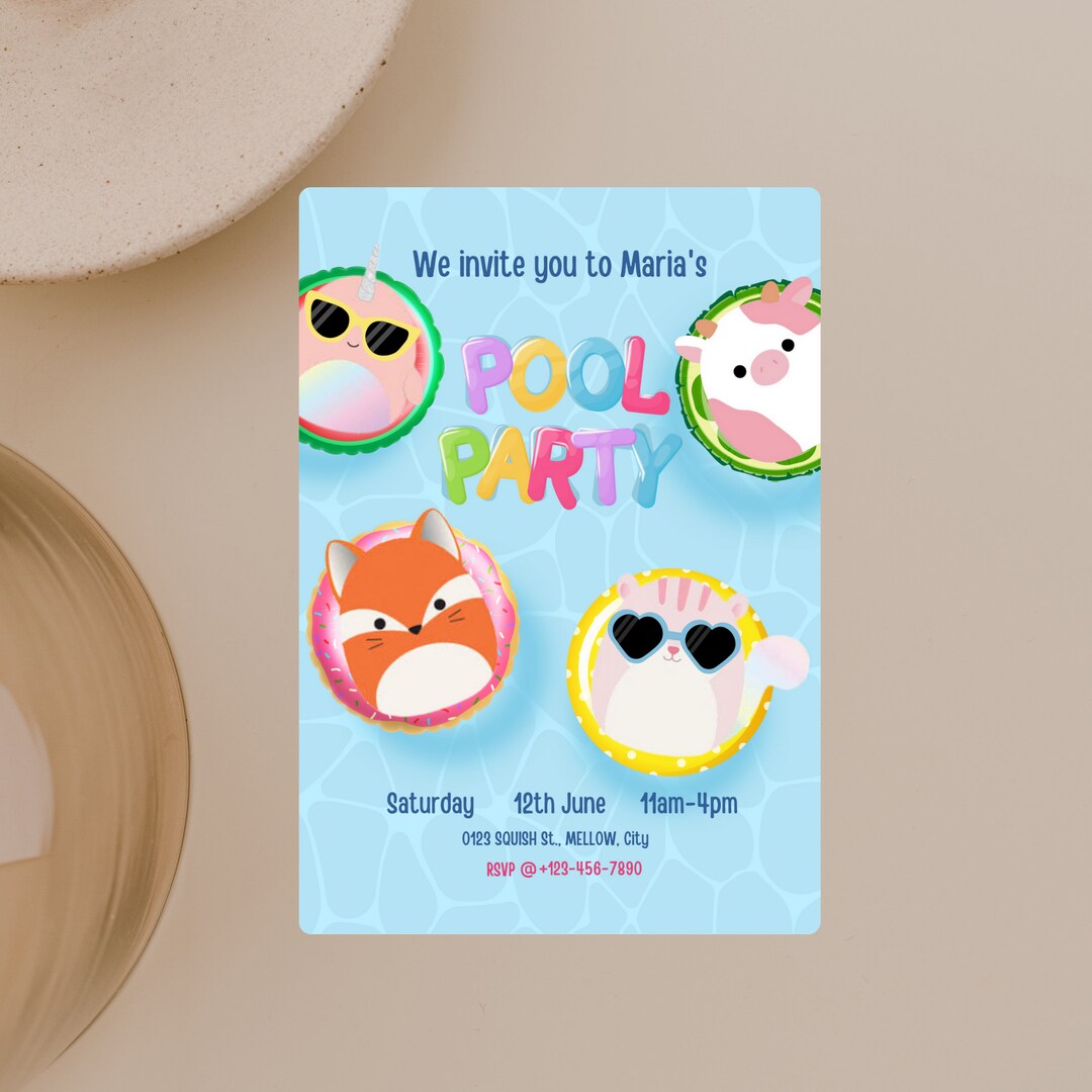 Party Invitation for Squishmallow Themed Pool Party Squishmallow ...