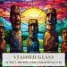 Easter Island Stained Glass Pattern, Moai Statues, Sublimation Designs ...