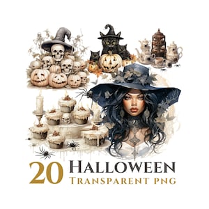 20 Halloween Clipart Bundle, Watercolor, Transparent Background PNG ...