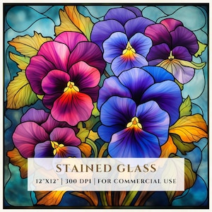 Pansy Flowers Flowers Stained Glass Pattern, Sublimation Designs ...