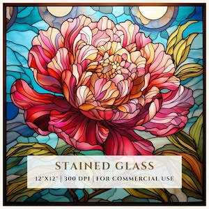Peony Flower Stained Glass Pattern, Sublimation Designs, Stained Glass ...