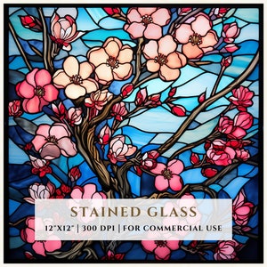 Cherry Blossom Stained Glass Pattern, Sublimation Designs, Stained ...
