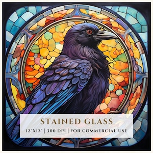 Raven Bird Stained Glass Pattern, Sublimation Designs, Stained Glass ...