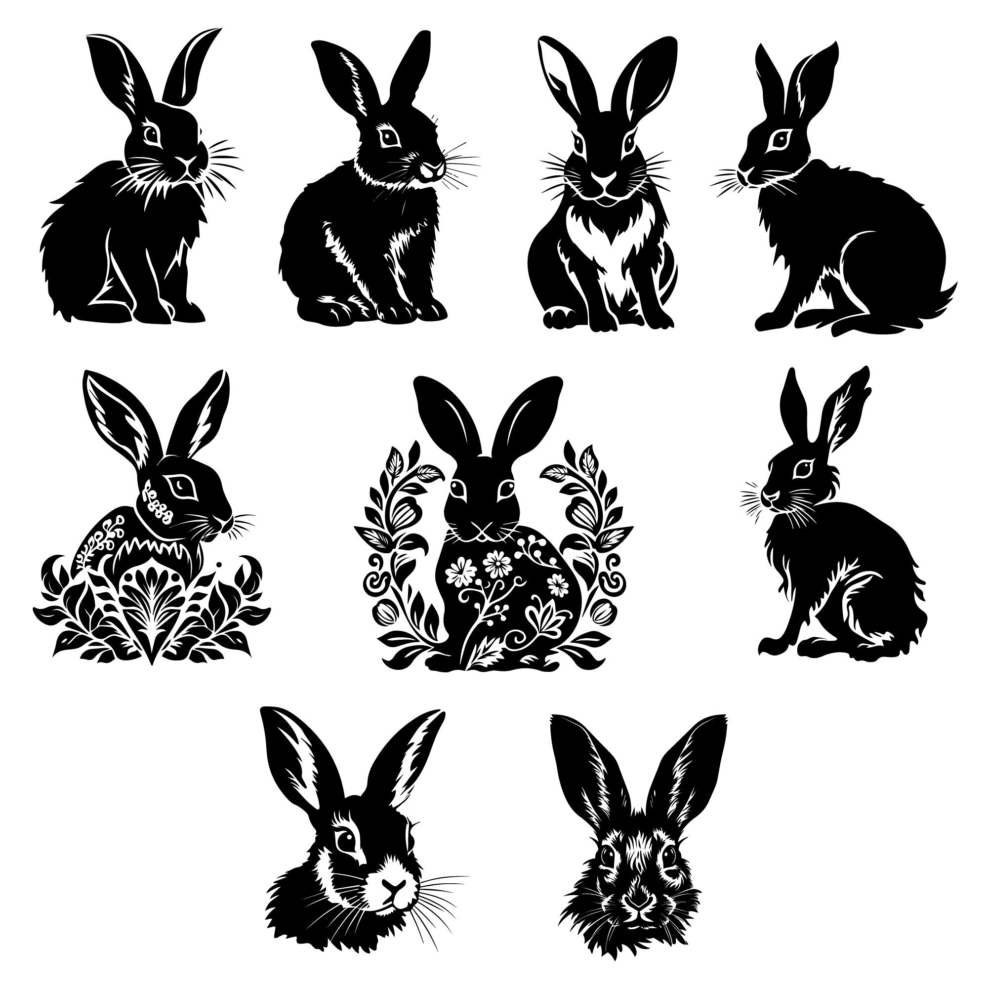 9 Rabbit Svg Vector Clipart Bundle, Transparent Background, Instant ...