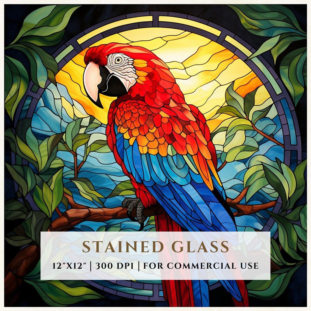 Scarlet Macaw Bird Stained Glass Pattern, Sublimation Designs, Stained ...