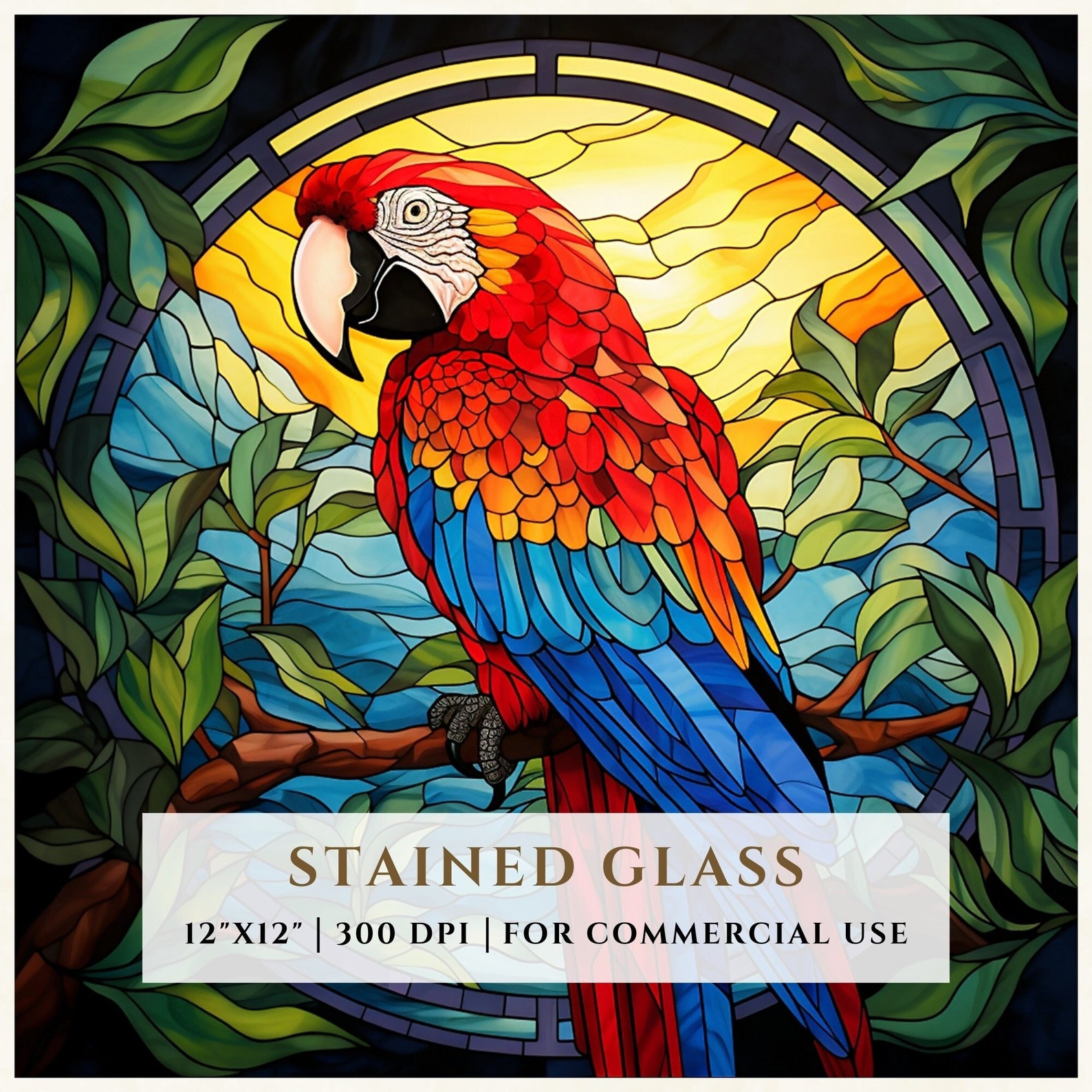 Scarlet Macaw Bird Stained Glass Pattern, Sublimation Designs, Stained ...