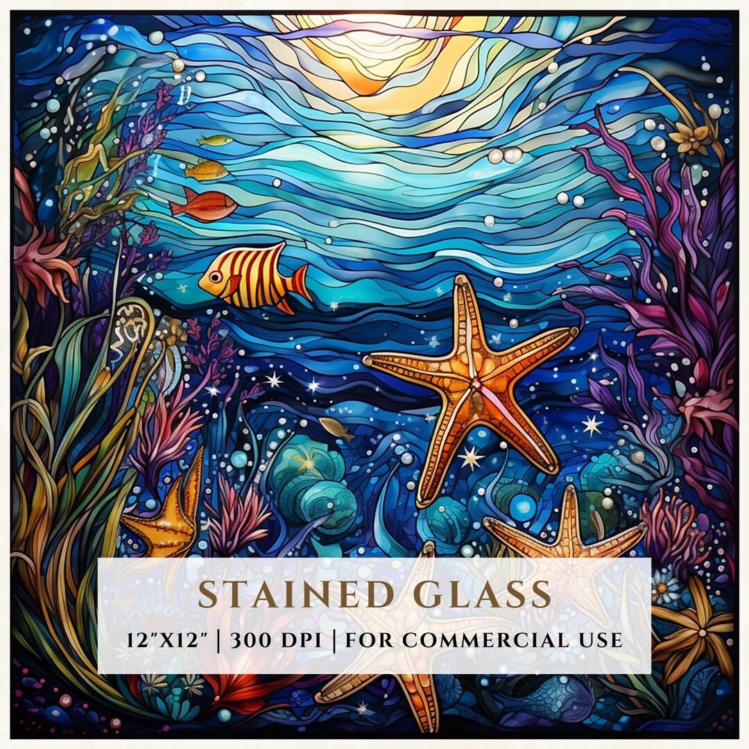 Starfish Stained Glass Pattern, Sublimation Designs, Stained Glass PNG ...