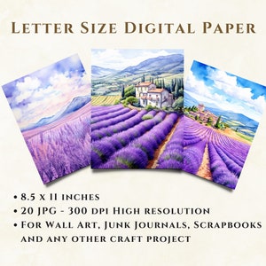 20 Lavender Fields Printable Digital Paper Bundle, Watercolor, Instant ...