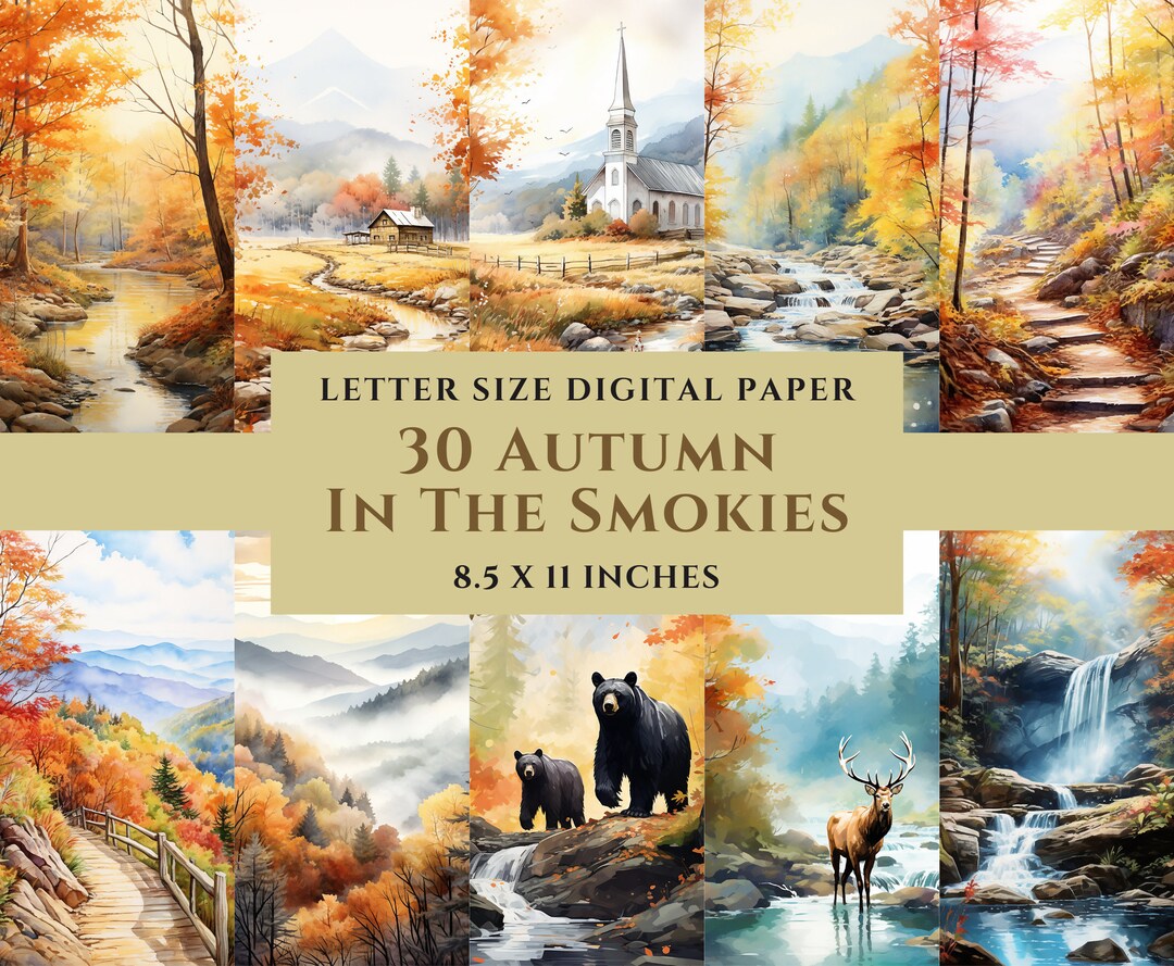 30 Autumn in the Smokies Printable Digital Paper Bundle, Watercolor ...