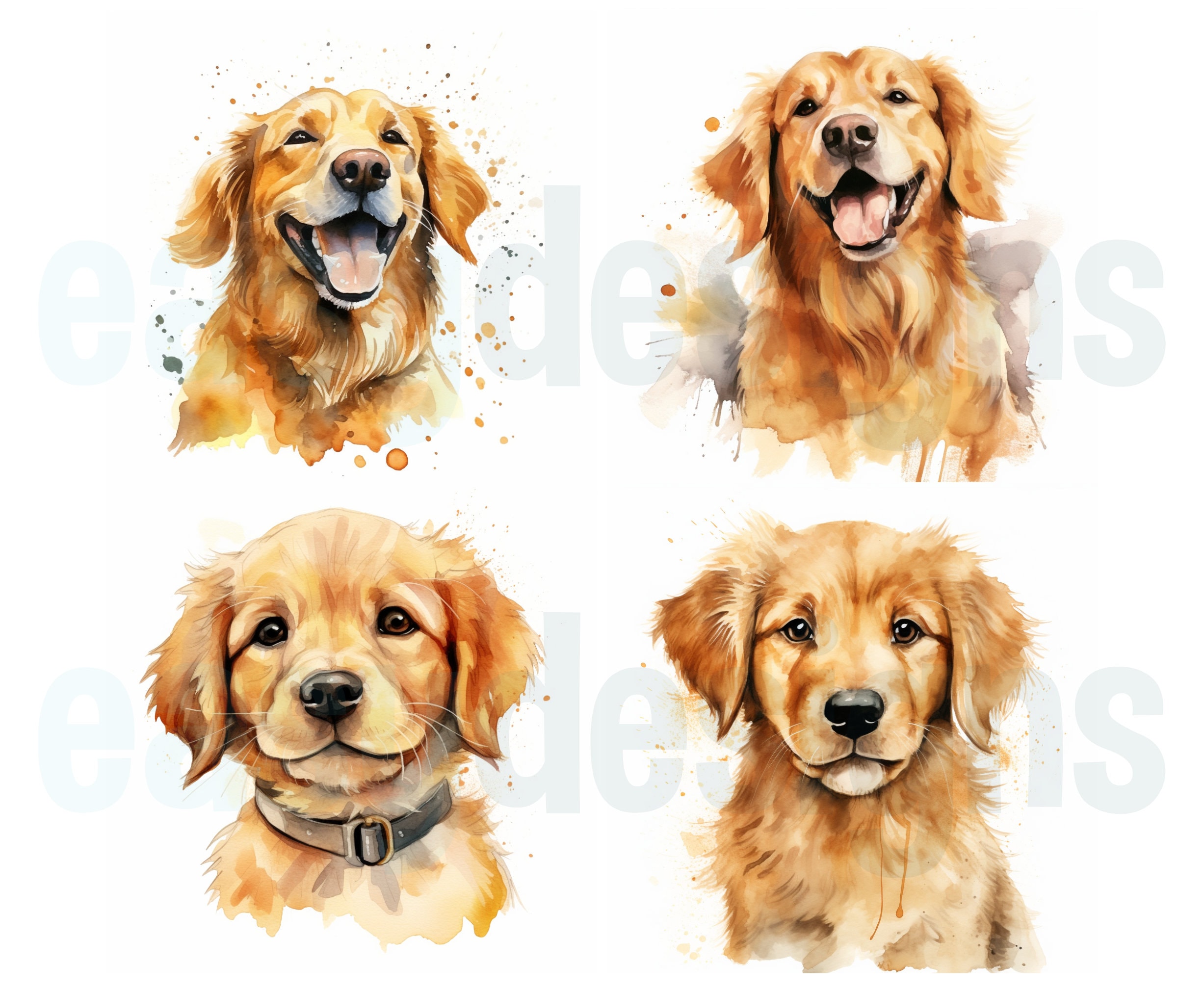 20 Golden Retriever Watercolor Clipart Bundle, Digital Graphics ...