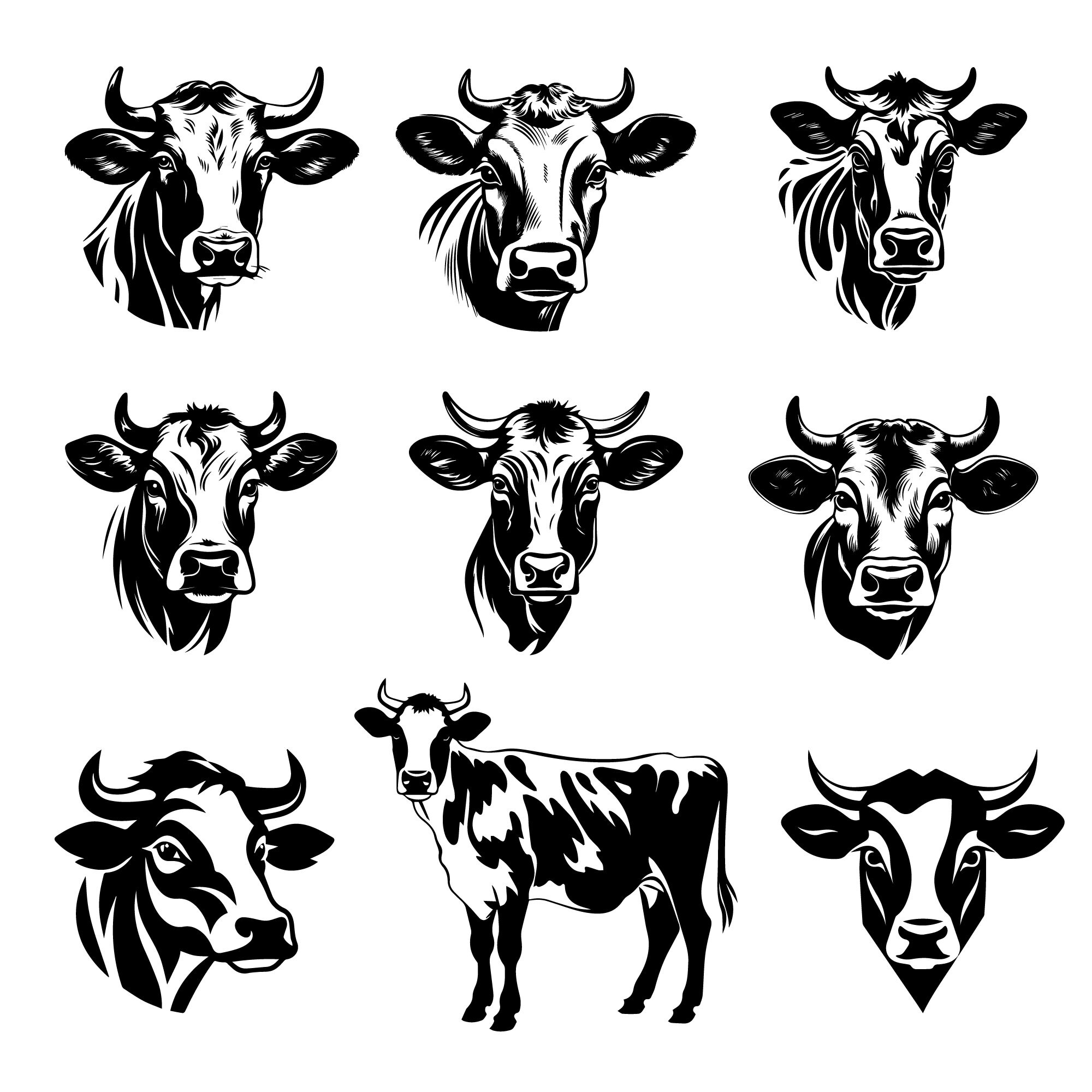 9 Cow Svg Vector Clipart Bundle, Transparent Background, Instant ...