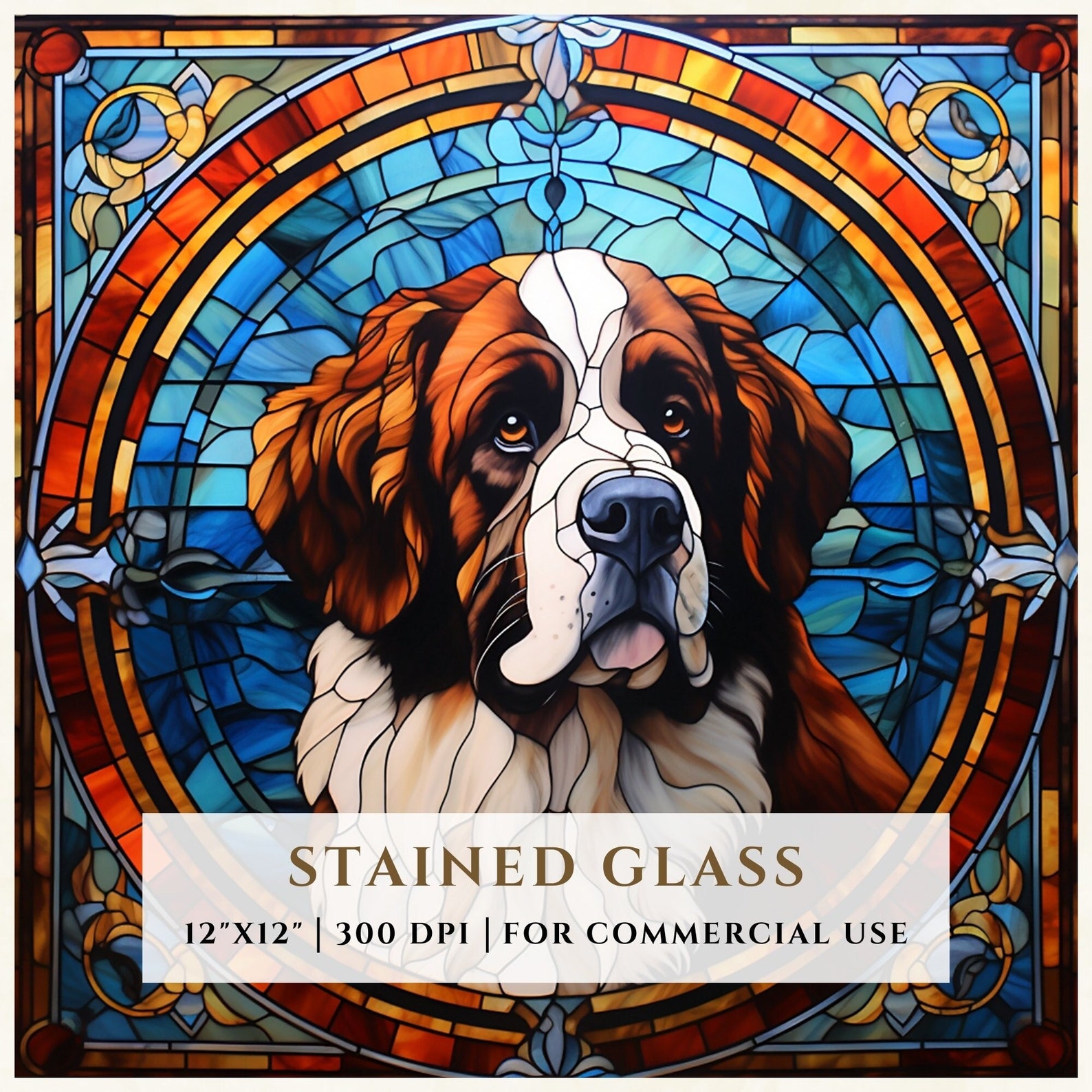 Saint Bernard Dog Stained Glass Pattern, Sublimation Designs, Stained ...