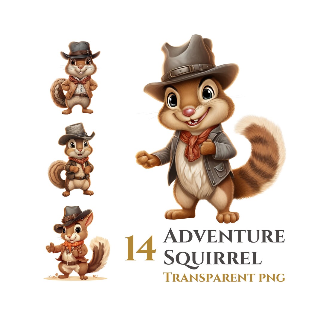 14 Adventure Squirrel Clipart Bundle, Transparent Background, Digital ...