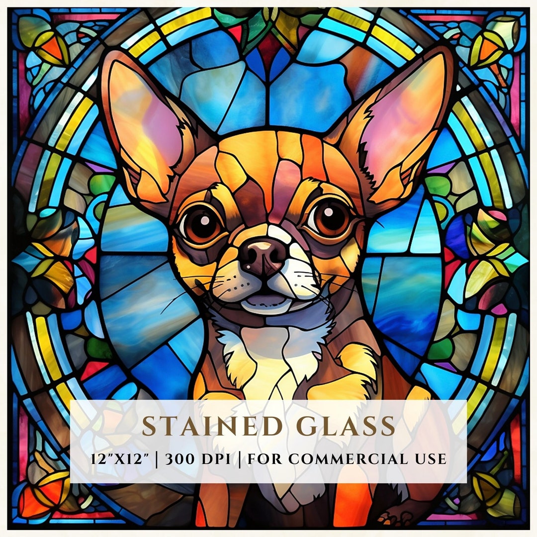 Chihuahua Dog Stained Glass Pattern, Sublimation Designs, Stained Glass ...