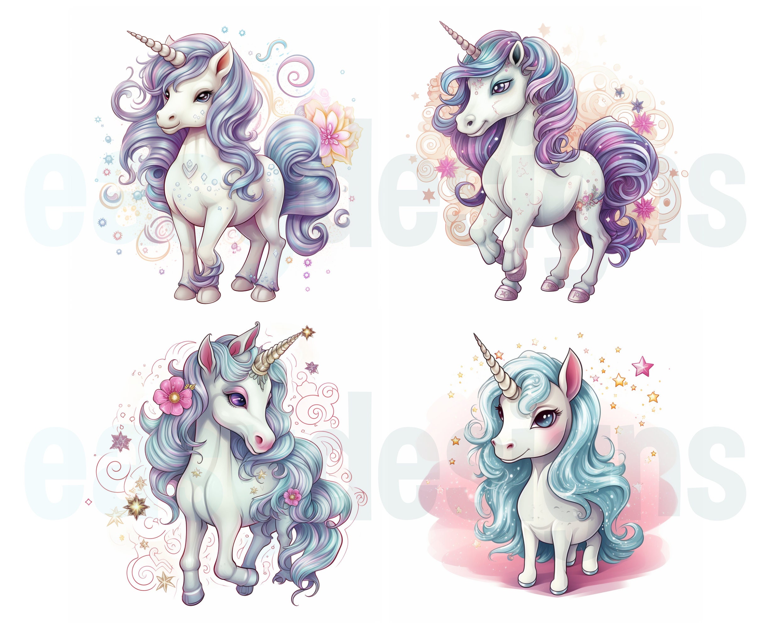 20 Cute Unicorns Watercolor Clipart Bundle, Fantasy Art, Digital High ...