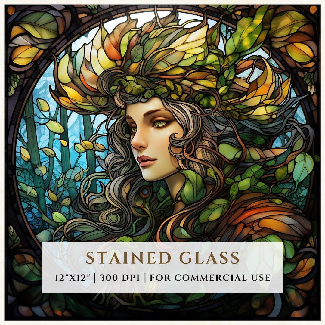 Forest Elf Stained Glass Pattern, Sublimation Designs, Faux Stained ...