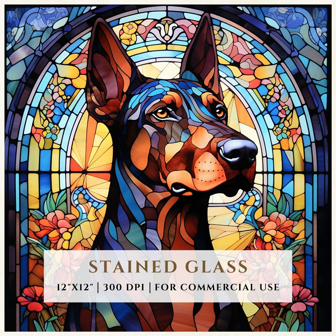 Dobermann Dog Stained Glass Pattern, Sublimation Designs, Stained Glass ...