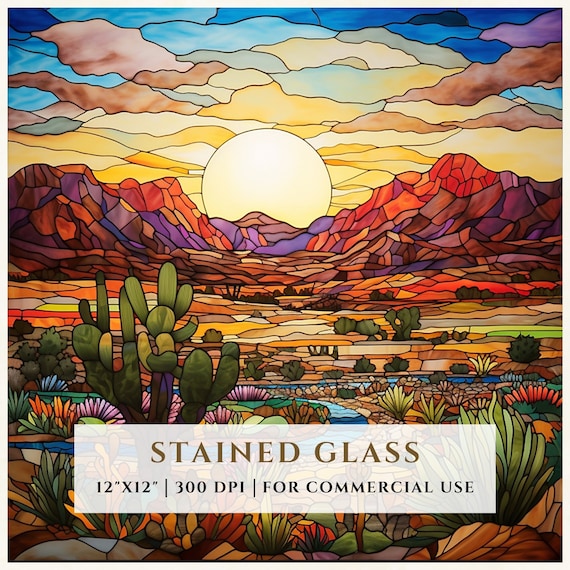 Stained Glass Desert Mountains Lot Desert Landscape Stained Glass
