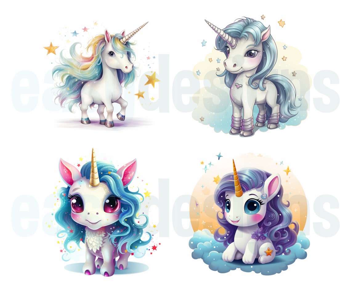 20 Cute Unicorns Watercolor Clipart Bundle, Fantasy Art, Digital High ...
