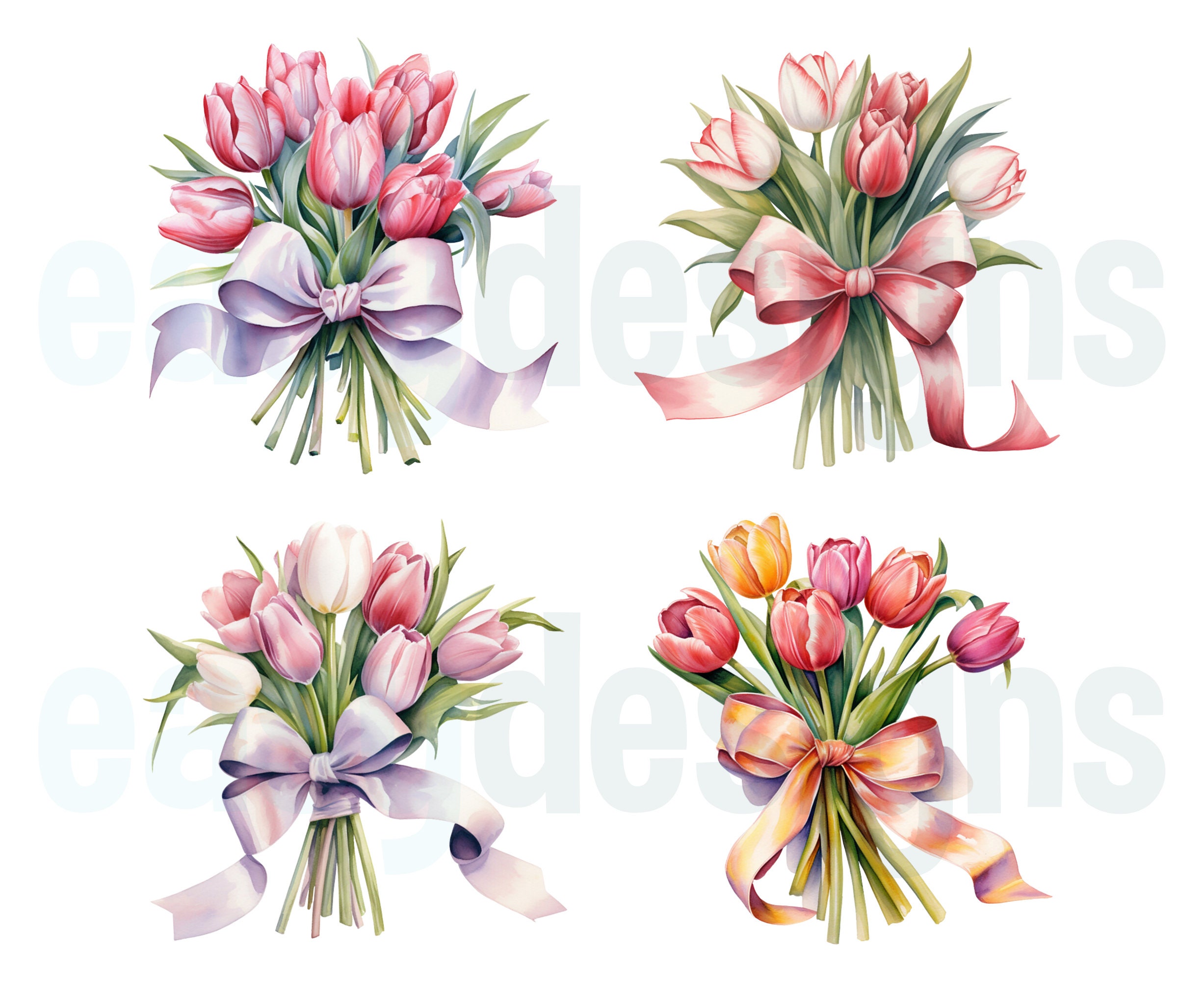 24 Tulip Flowers Watercolor Clipart Bundle Transparent - Etsy
