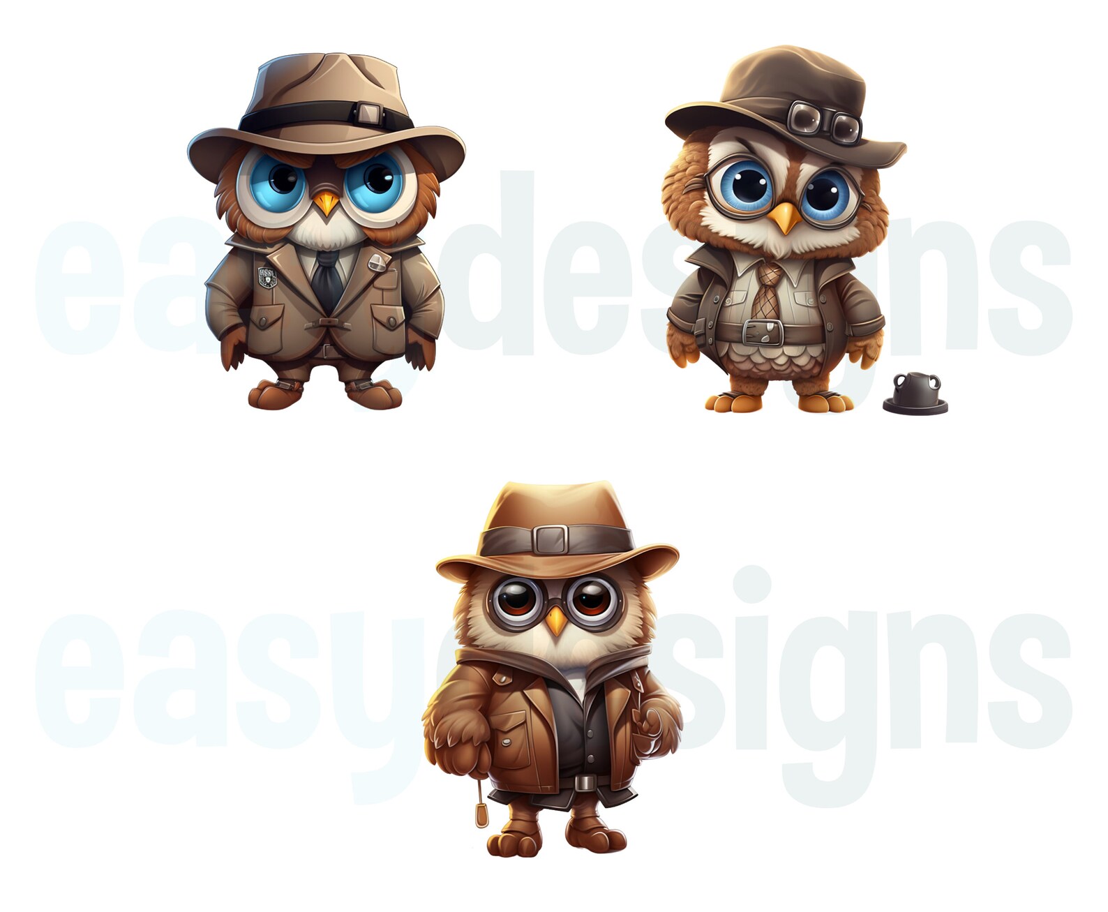 15 Owl Detective Clipart Bundle, Transparent Background, Digital ...