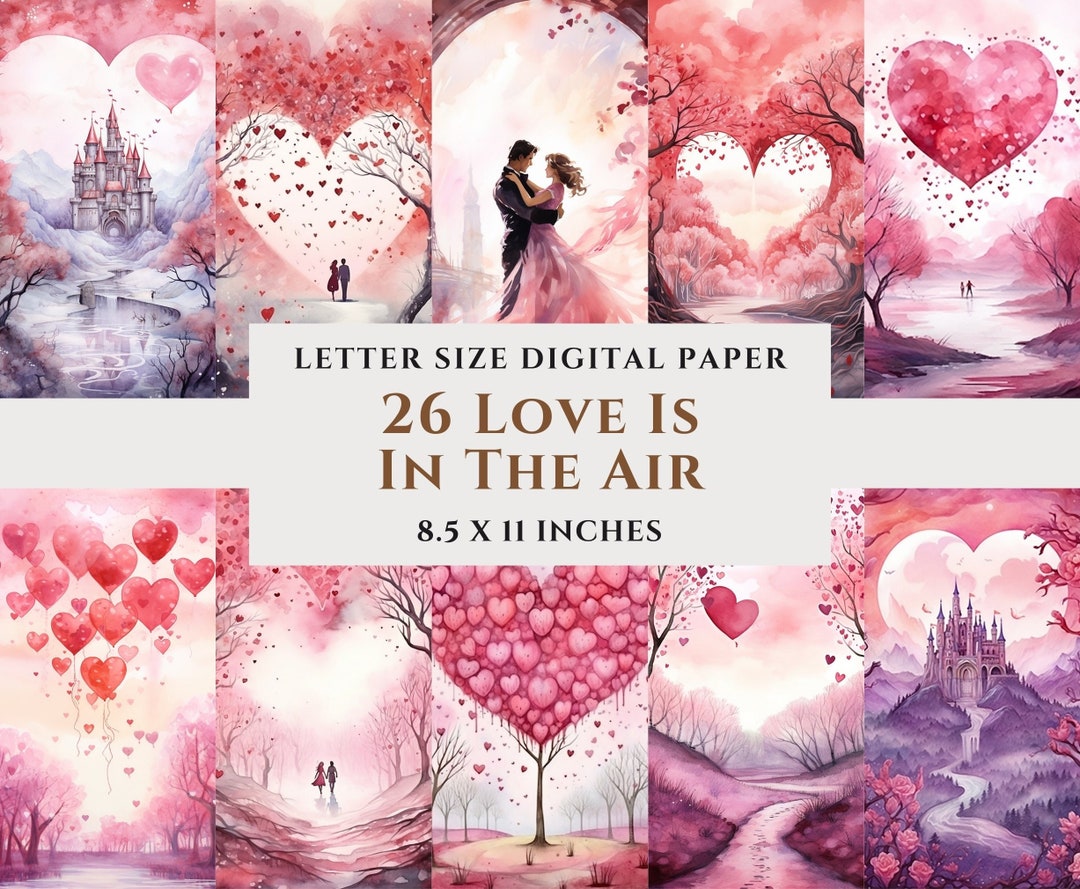 26 Love is in the Air Printable Digital Paper Bundle, Watercolor ...