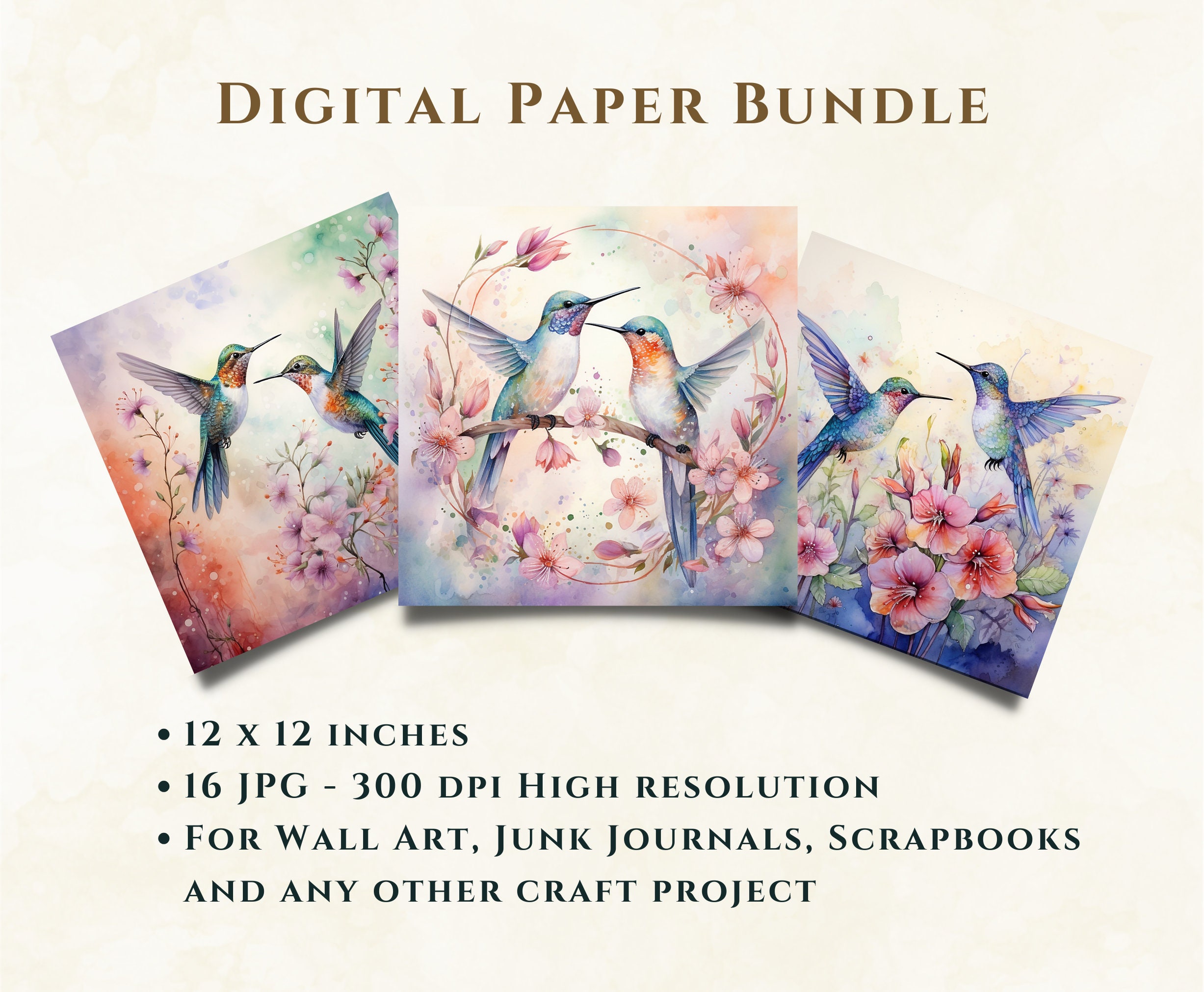 16 Hummingbird Printable Digital Paper Bundle, Instant Download ...
