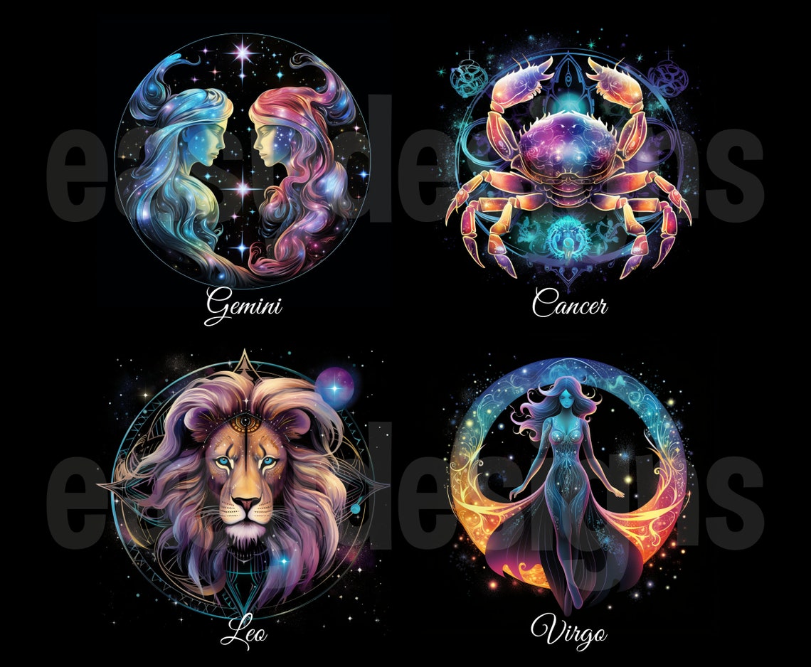 Sternzeichen Clipart Bundle, Fantasy Horoskop digitale Grafiken ...