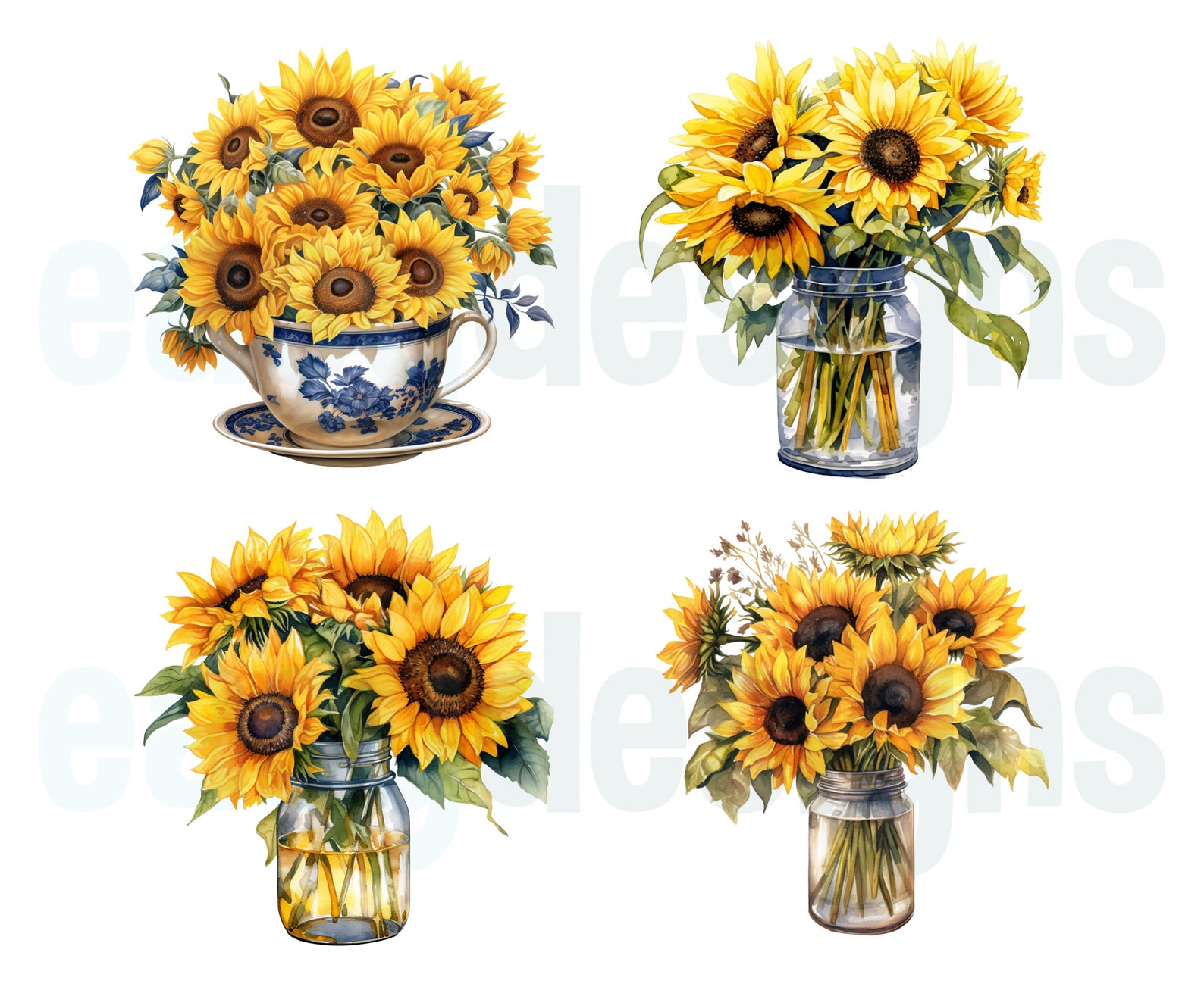 18 Watercolor Sunflower Floral Clipart Bundle Digital - Etsy