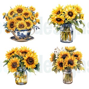 18 Watercolor Sunflower Floral Clipart Bundle, Digital Download PNG ...