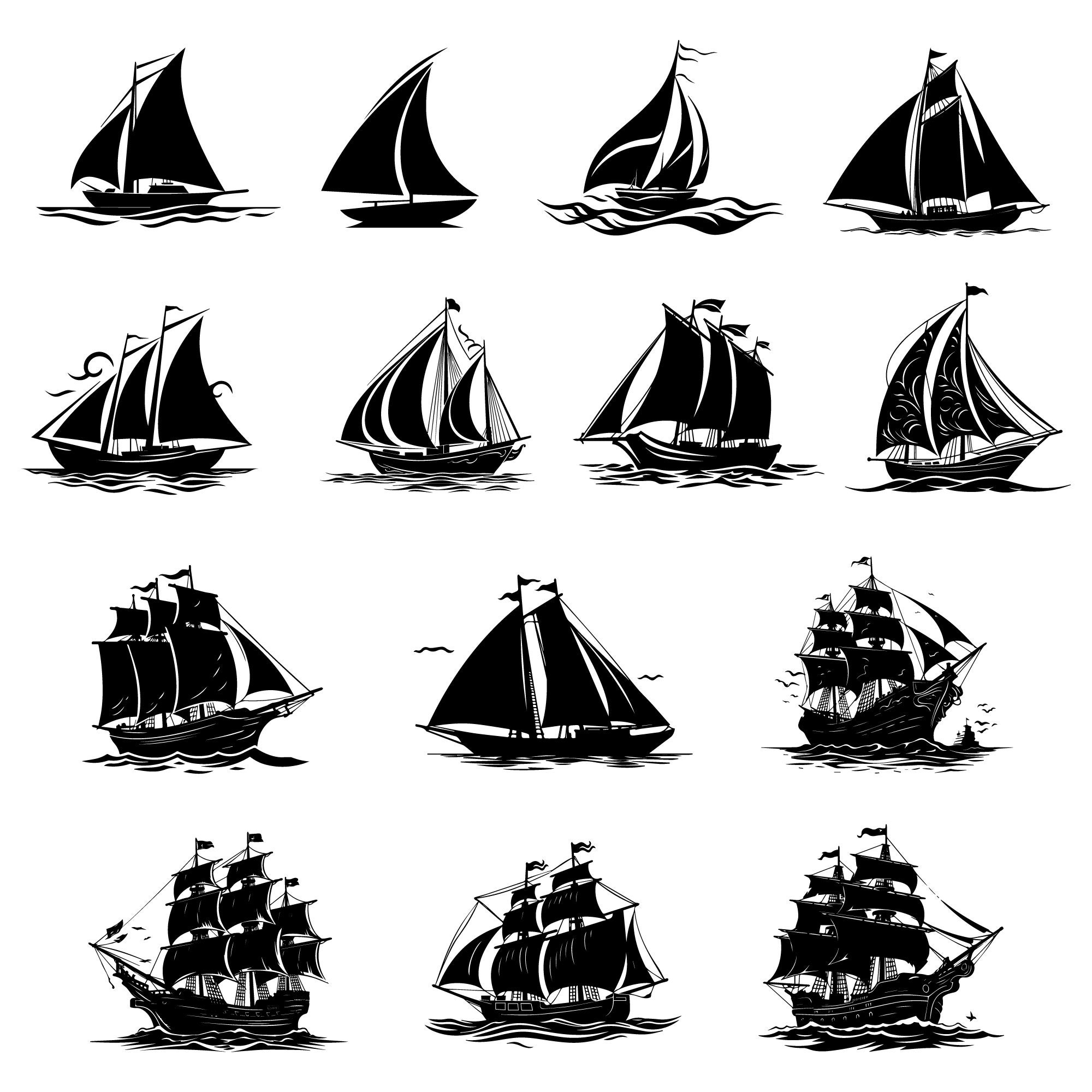 14 Sailing Ship Svg Vector Clipart Bundle, Transparent Background ...