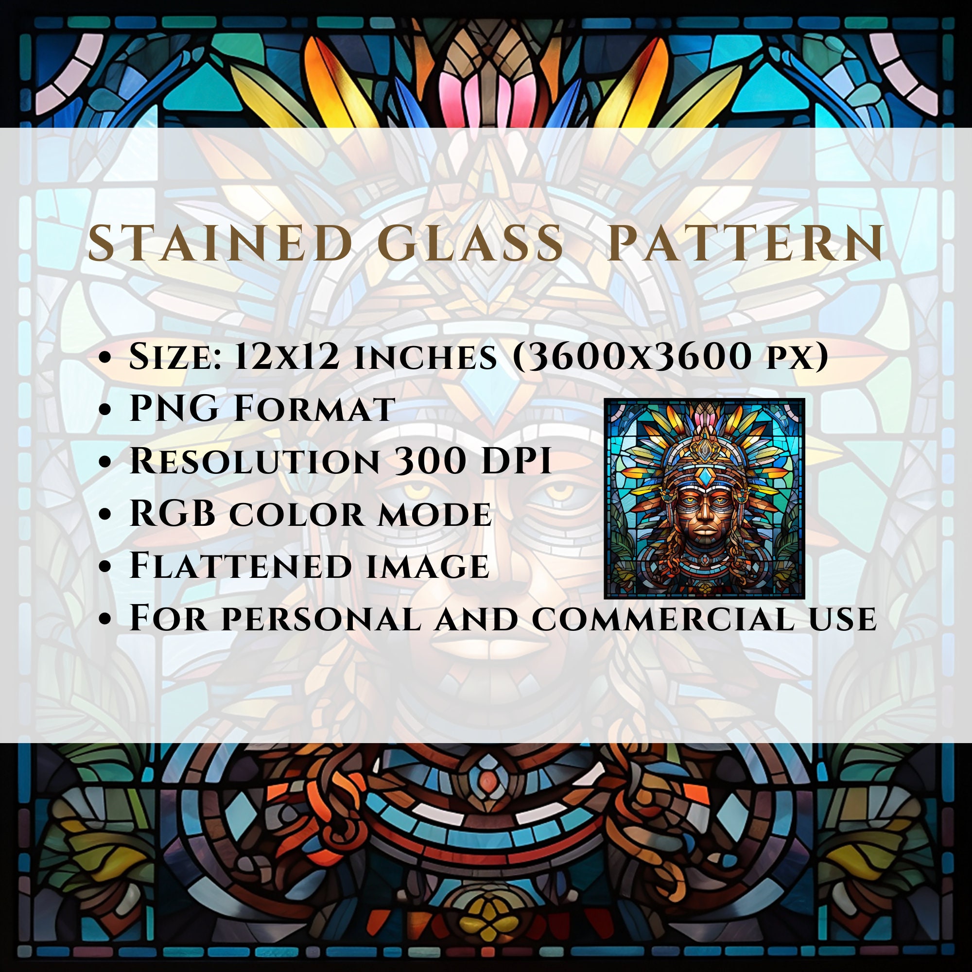 Mayan Motifs Stained Glass Pattern, Maya, Sublimation Designs, Stained ...