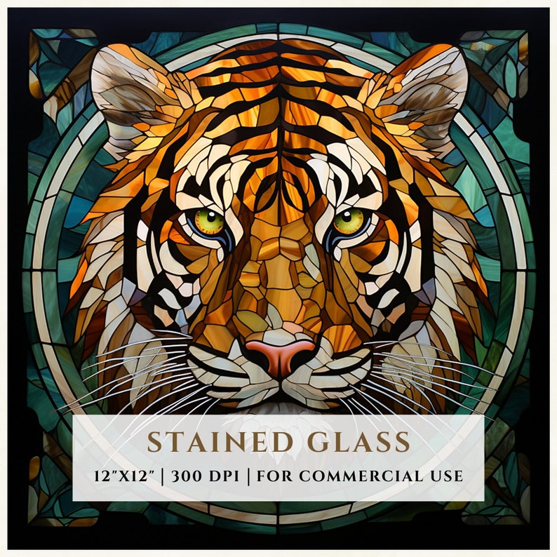 Tiger Stained Glass Pattern, Sublimation Designs, Stained Glass PNG ...