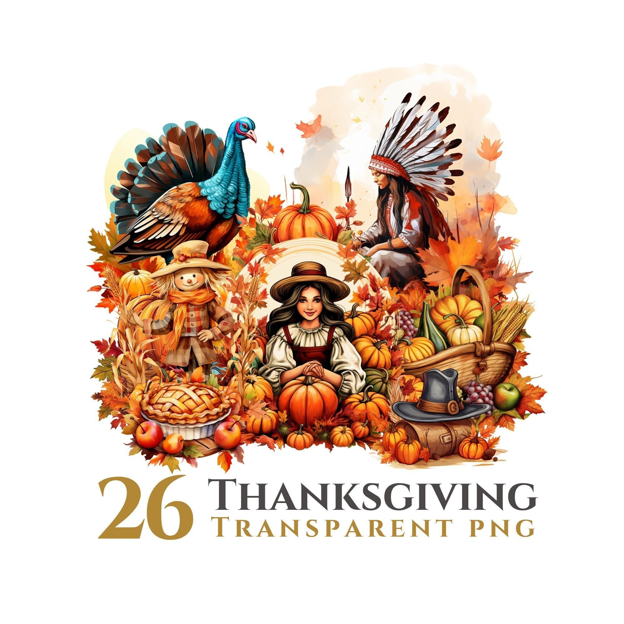 26 Thanksgiving Watercolor Clipart Bundle Transparent - Etsy