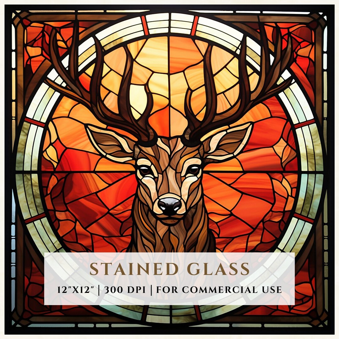 Reindeer Stained Glass Pattern, Sublimation Designs, Stained Glass PNG ...