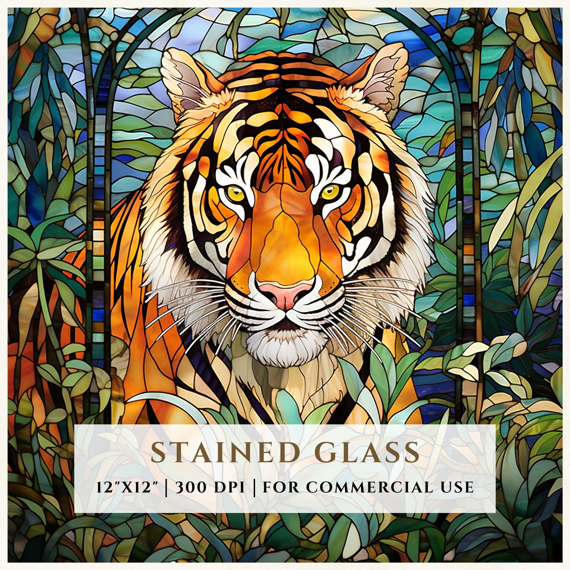Bengal Tiger Stained Glass Pattern, Sublimation Designs, Stained Glass ...