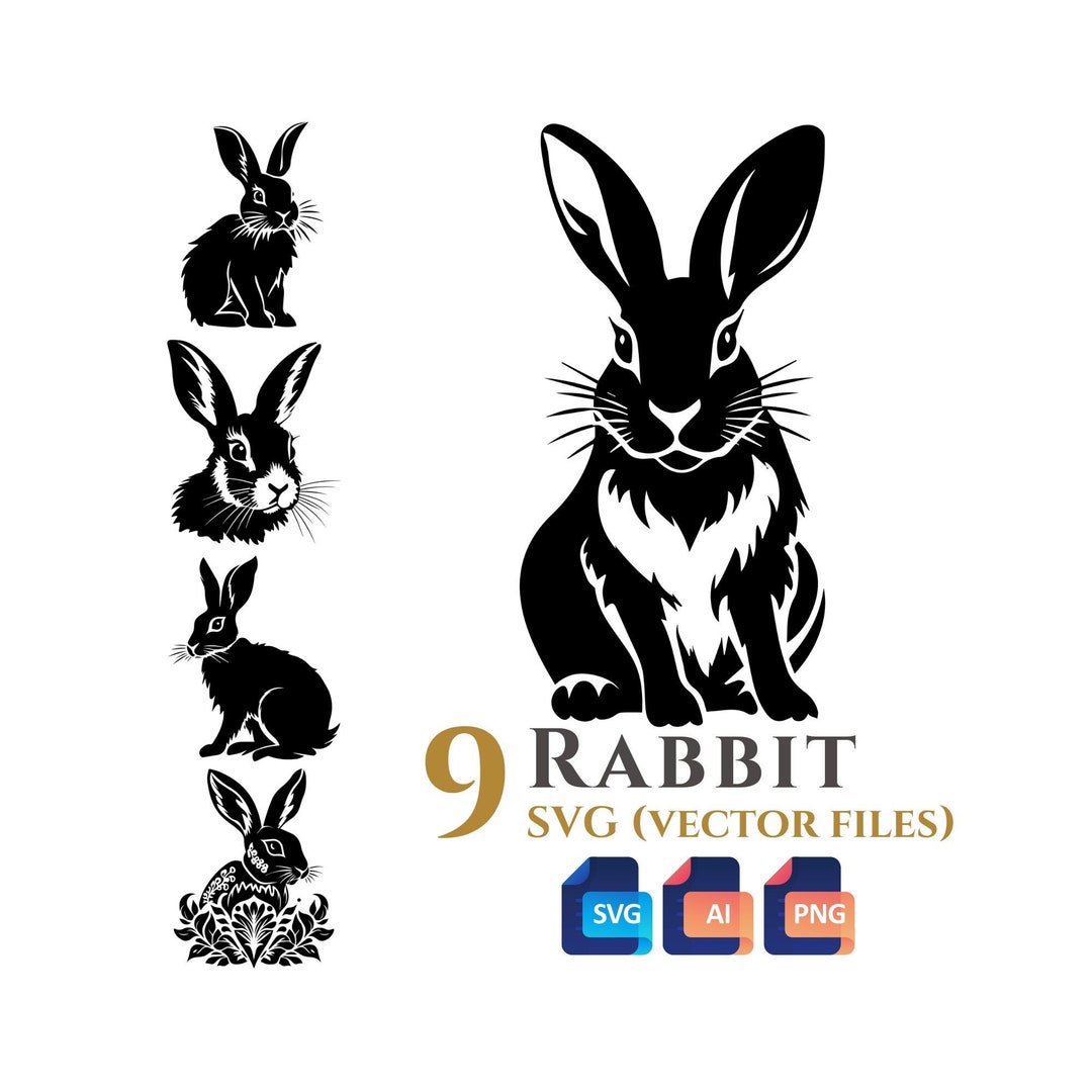 9 Rabbit Svg Vector Clipart Bundle, Transparent Background, Instant ...