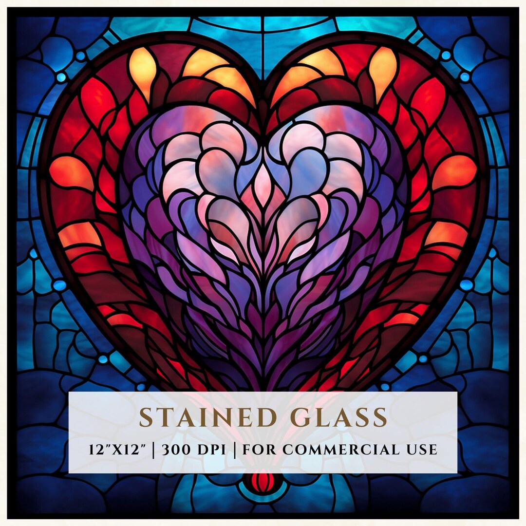 Heart Valentine Motifs Stained Glass Pattern, Sublimation Designs ...