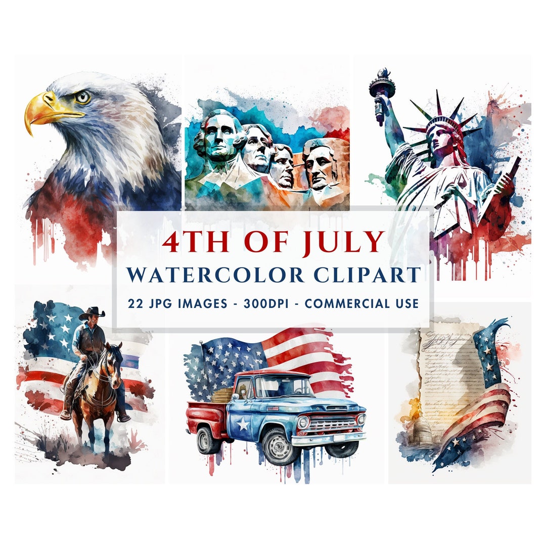 22 Independence Day Watercolor Clipart Bundle, 4th of July, American ...