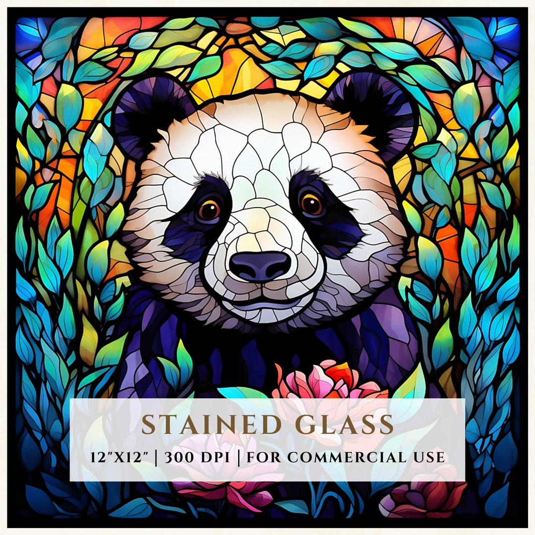 Panda Stained Glass Pattern, Sublimation Designs, Stained Glass PNG ...