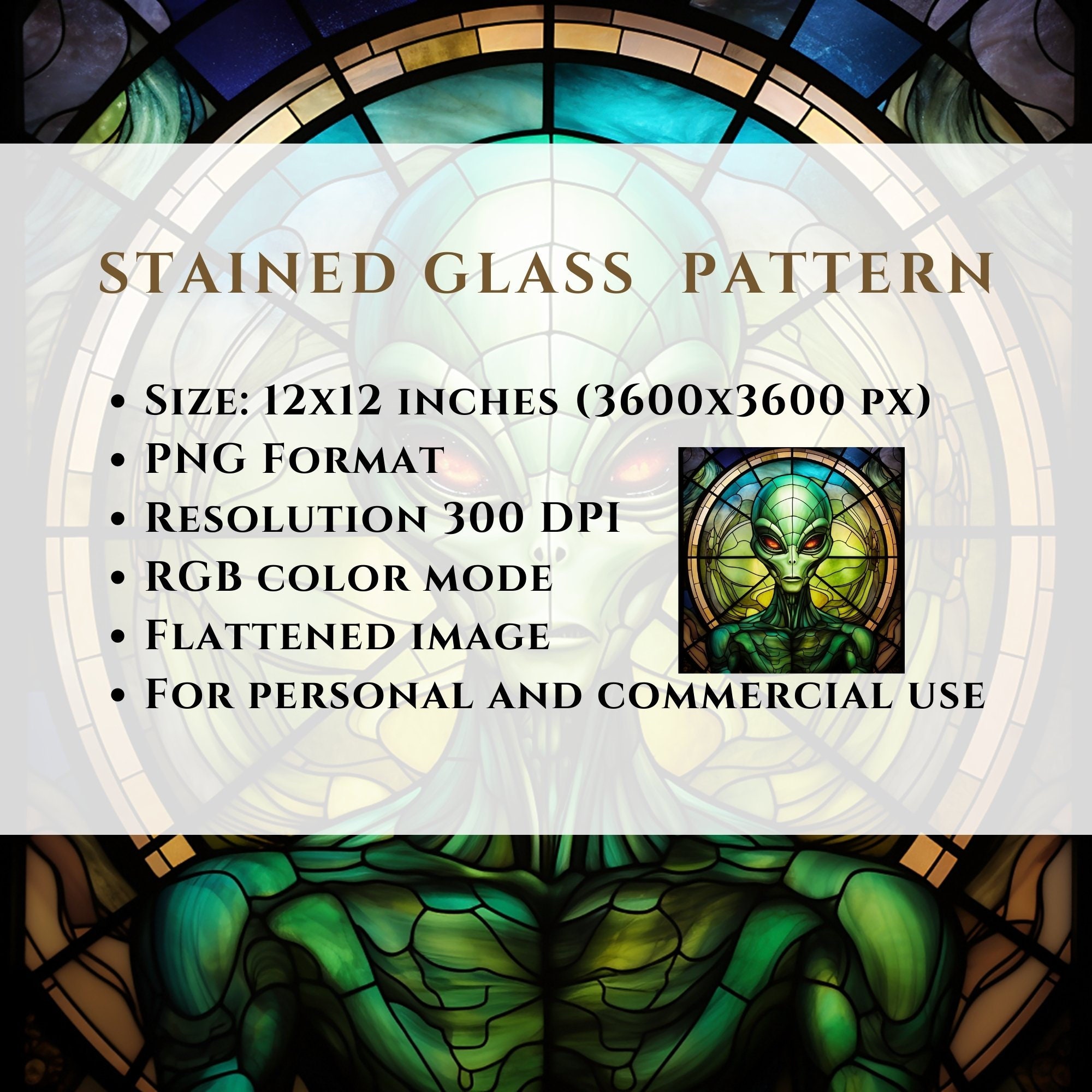 Alien Stained Glass Pattern, Sublimation Designs, Faux Stained Glass ...