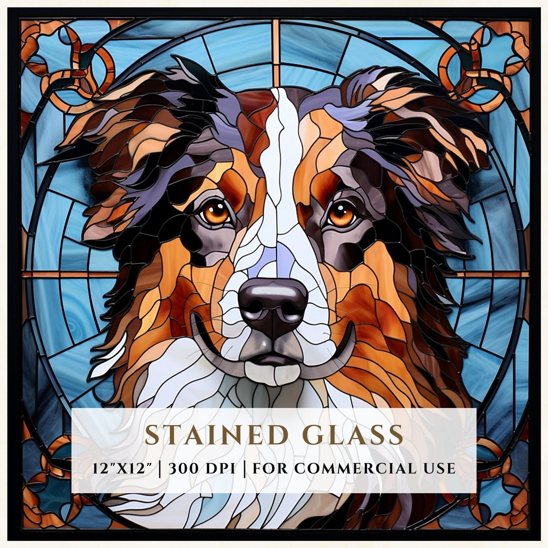 Australian Shepherd Dog Stained Glass Pattern, Sublimation Designs ...