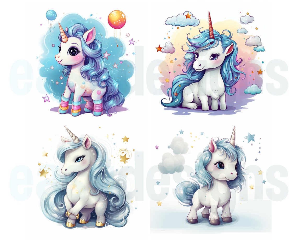 20 Cute Unicorns Watercolor Clipart Bundle, Fantasy Art, Digital High ...