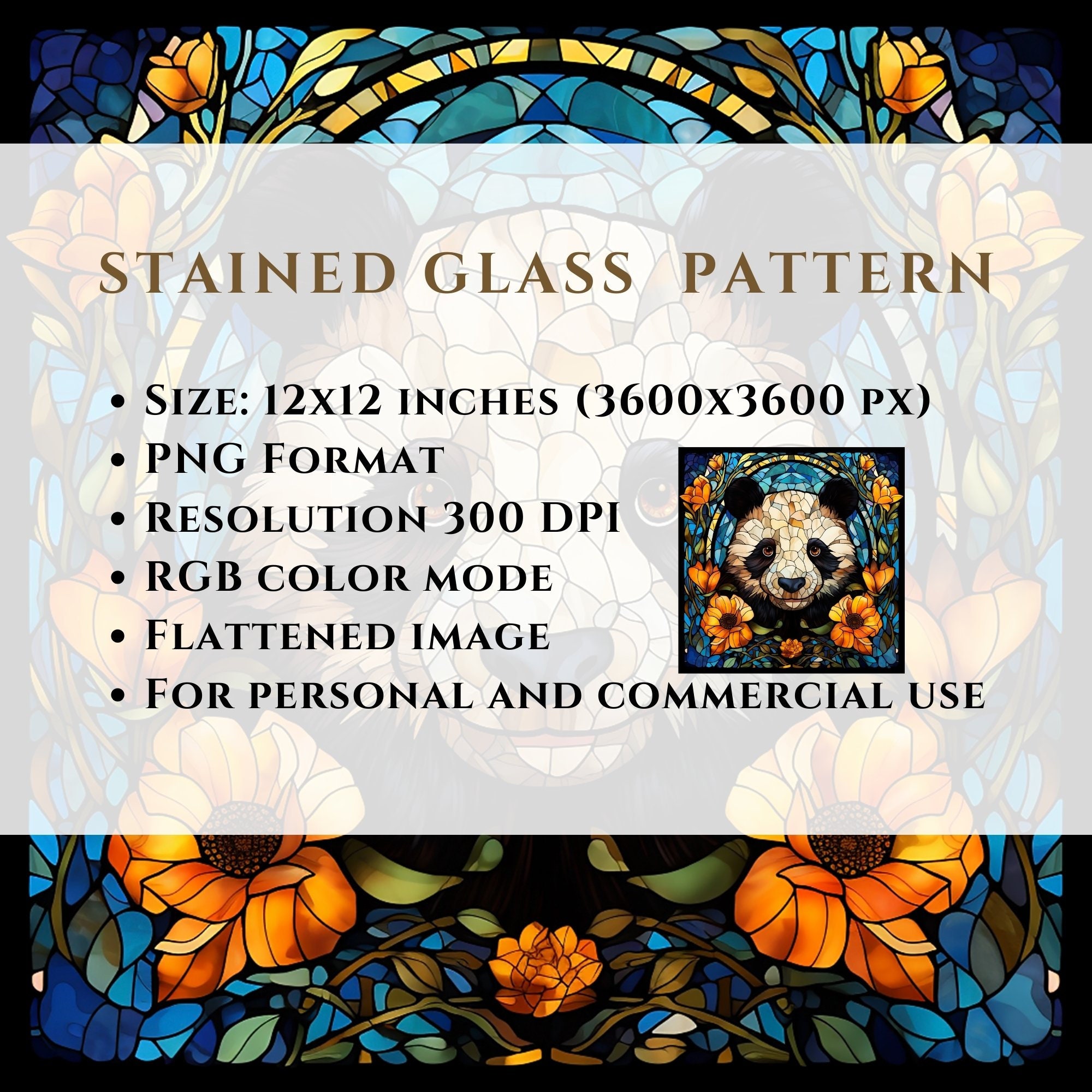 Panda Stained Glass Pattern Sublimation Designs Stained - Etsy