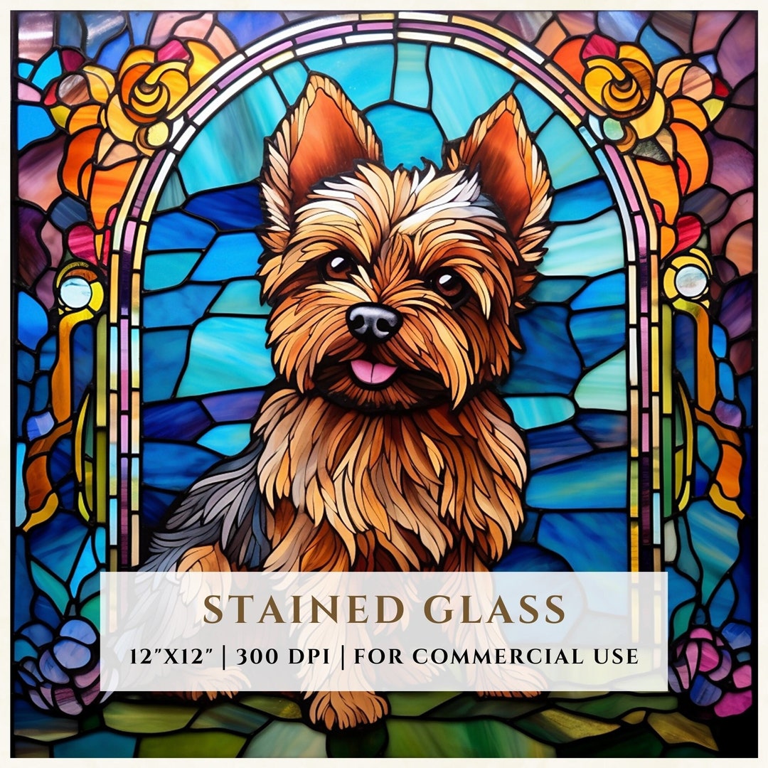 Yorkshire Terrier Dog Stained Glass Pattern, Sublimation Designs ...