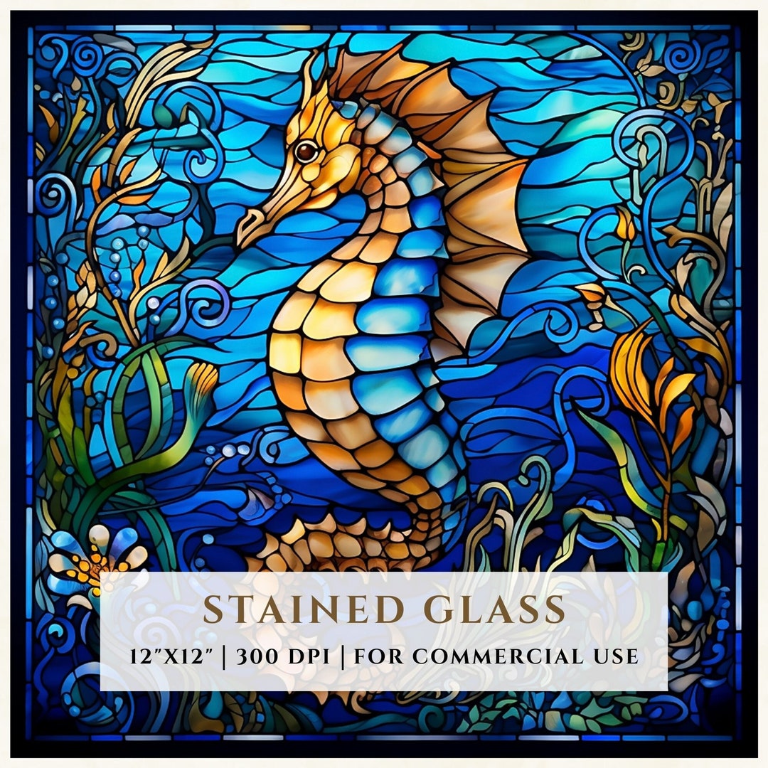 Seahorse Stained Glass Pattern, Sublimation Designs, Stained Glass PNG ...