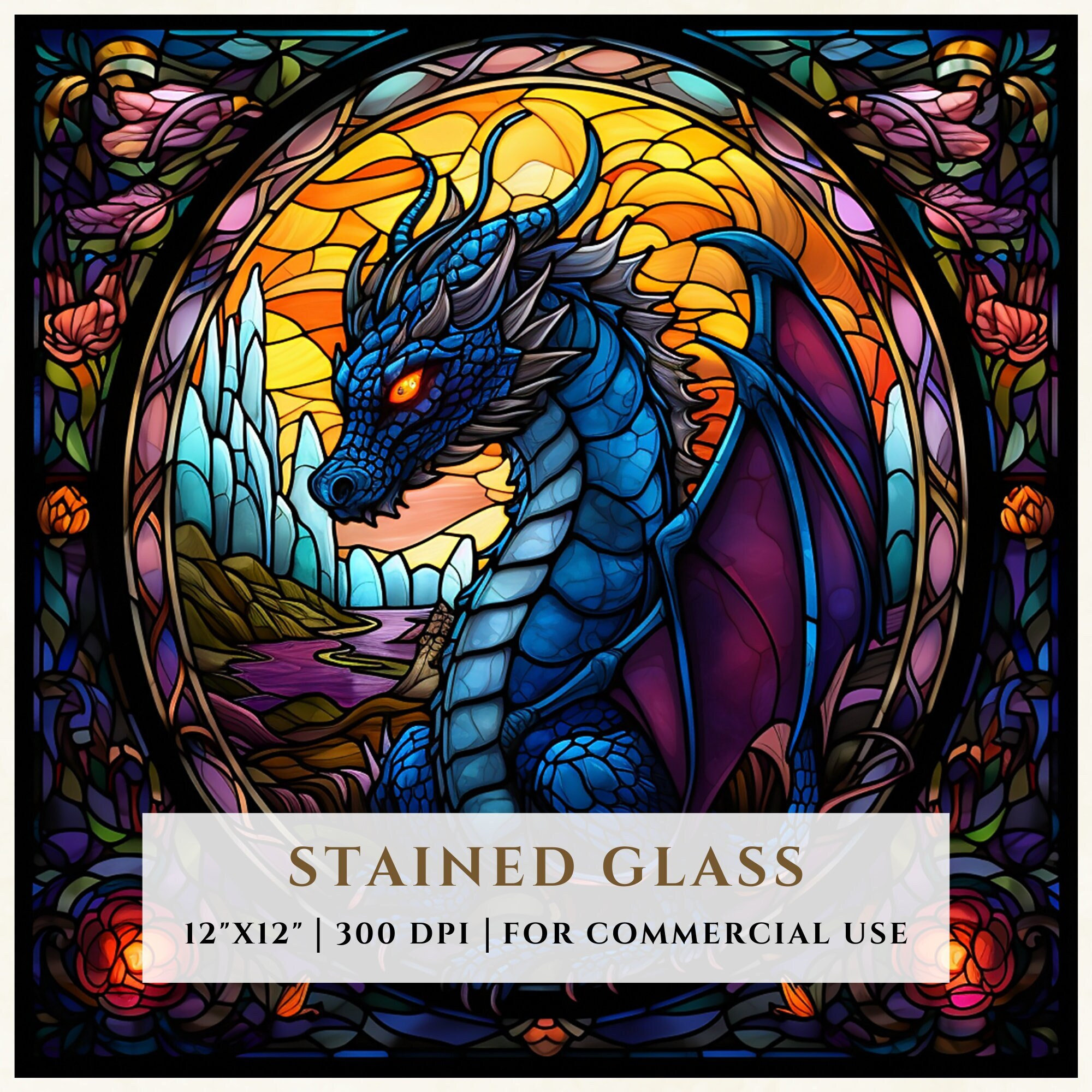 Dragon Stained Glass Pattern, Sublimation Designs, Stained Glass PNG ...
