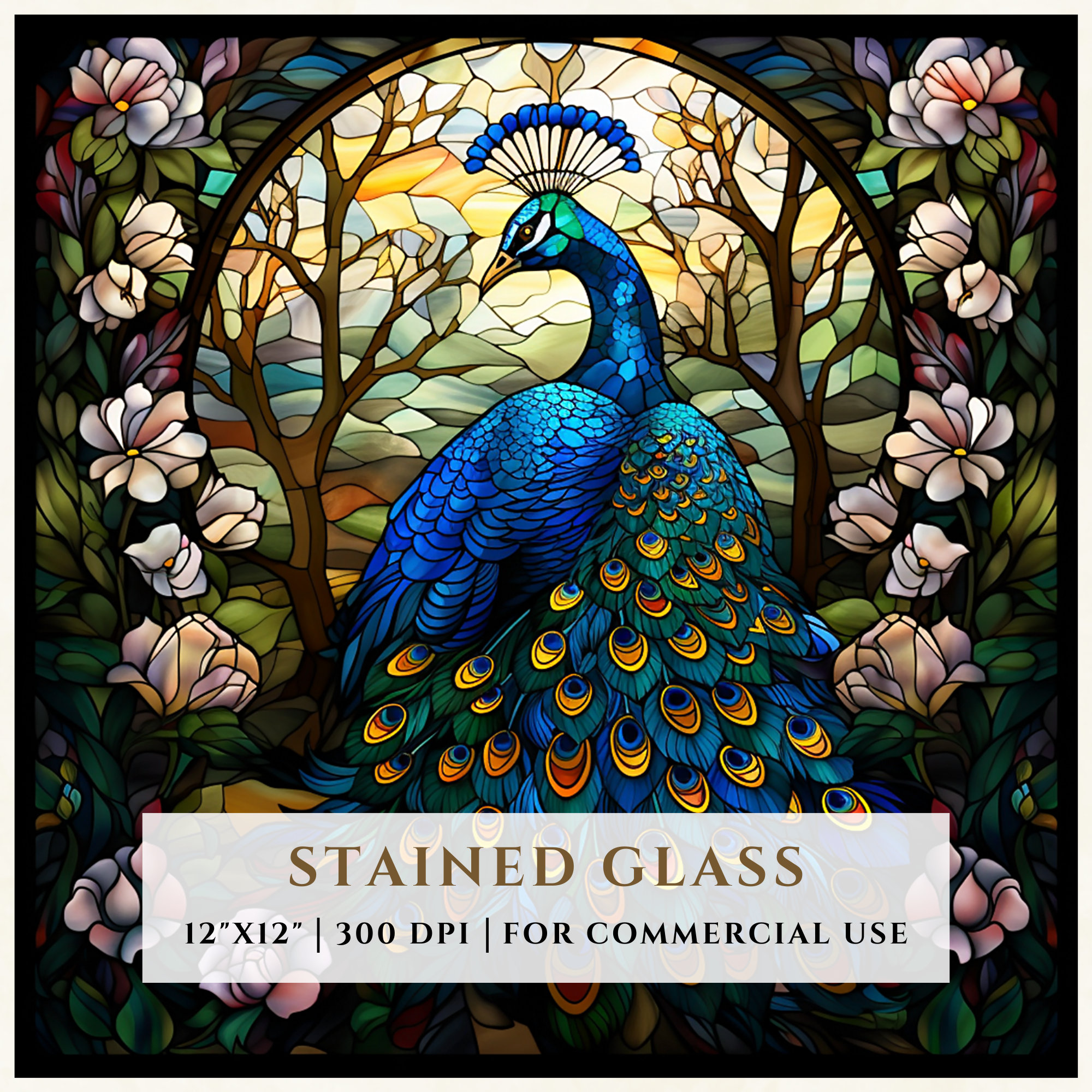 Peacock Stained Glass Pattern, Sublimation Designs, Stained Glass PNG ...