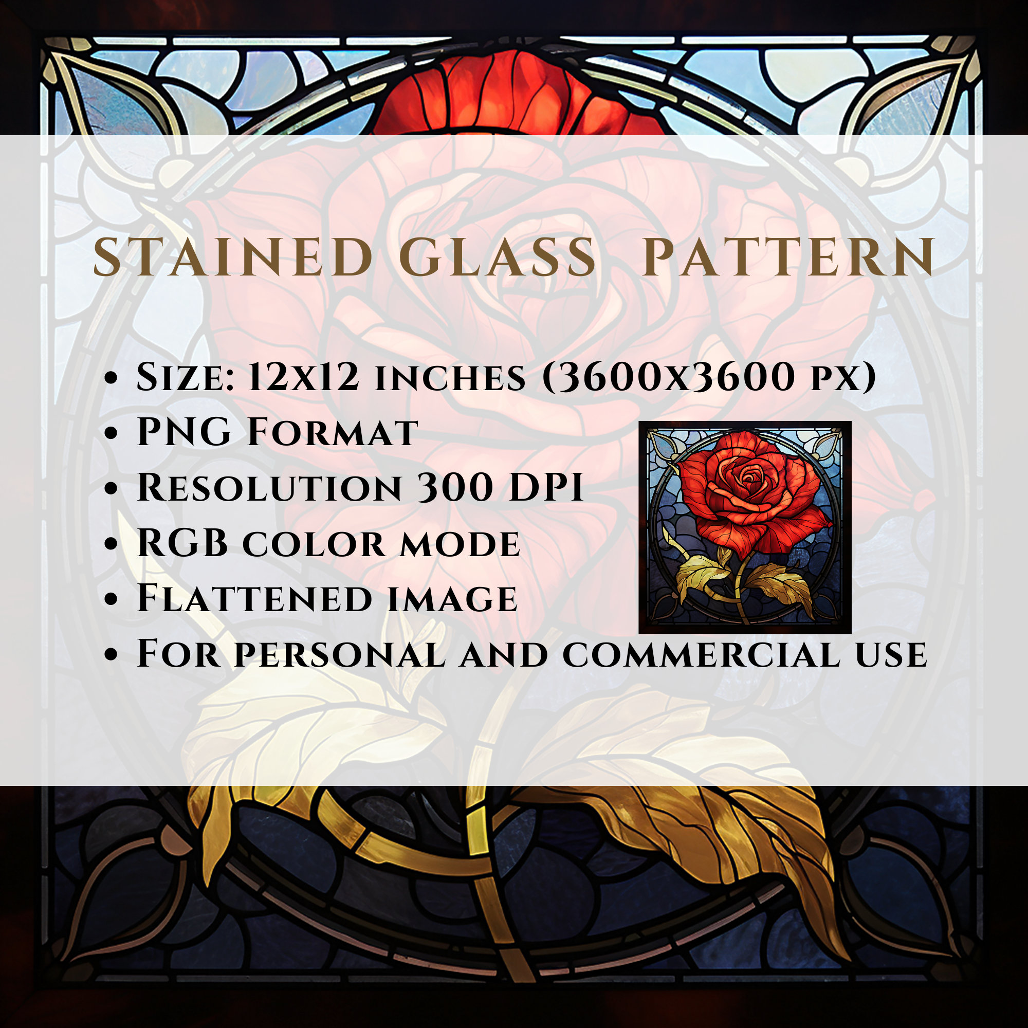 Red Rose Stained Glass Pattern Sublimation Designs Stained - Etsy
