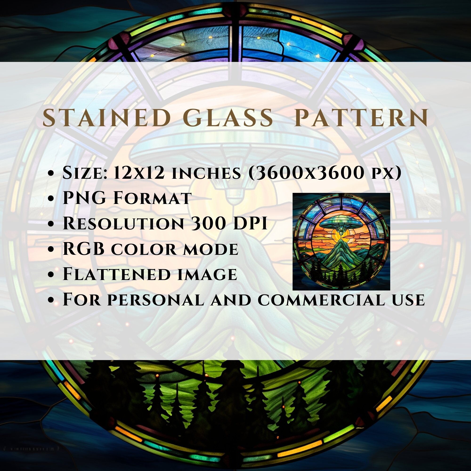 UFO Stained Glass Pattern, Flying Saucer, Sublimation Designs, Faux ...